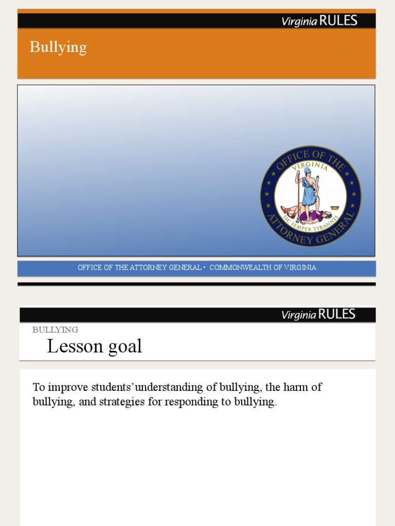 Bullying: Office of The Attorney General - Commonwealth of Virginia ...