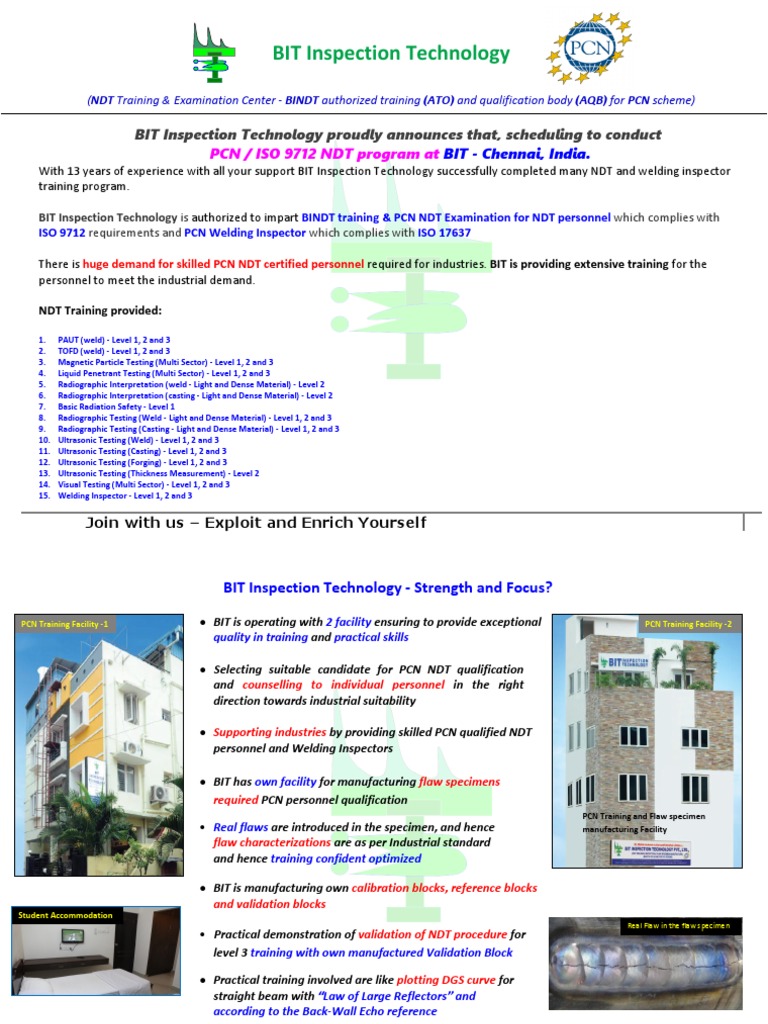 PCN ISO 9712 NDT Training and Certification Level 1 2 and 3 Course ...