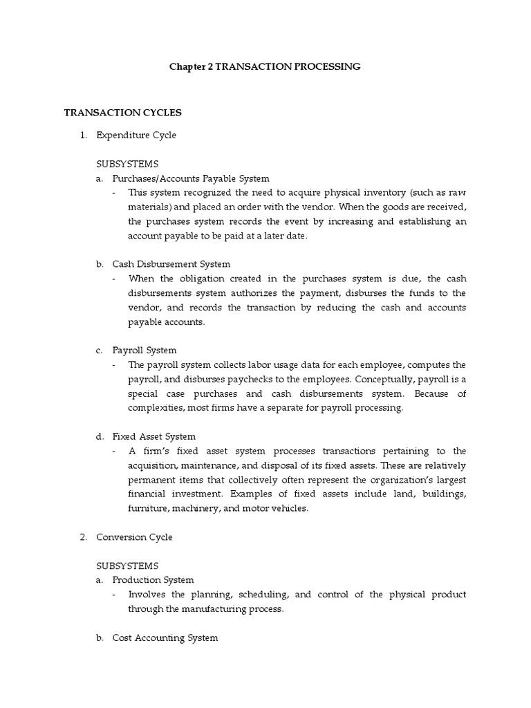 Chapter 2 Transaction Processing | PDF | Business | Economies