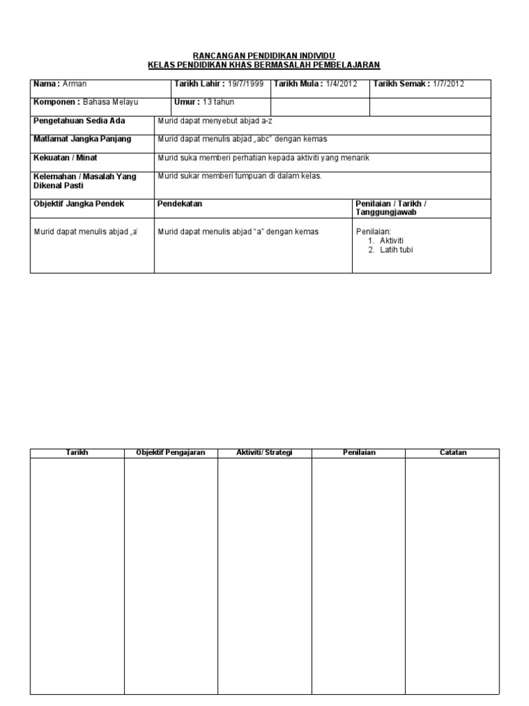 Rancangan Pendidikan Individu | PDF