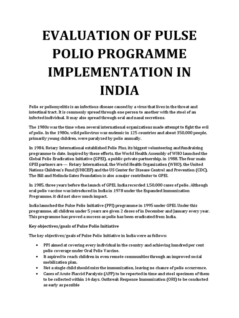 Evaluation of Pulse Polio Program in India | PDF | Eradication Of ...