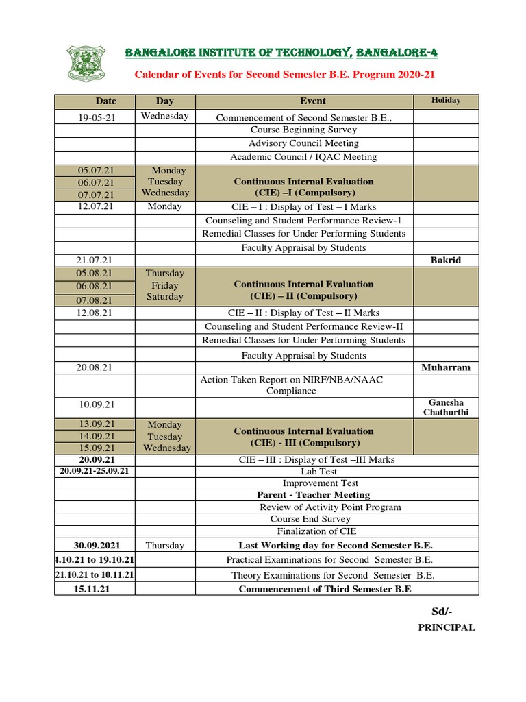 BIT 2020-21 Second Semester Schedule | PDF | Academic Term