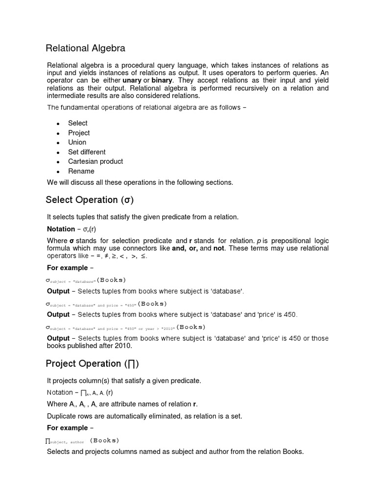Relational Algebra: σ (Books) | PDF | Relational Model | Mathematical Logic