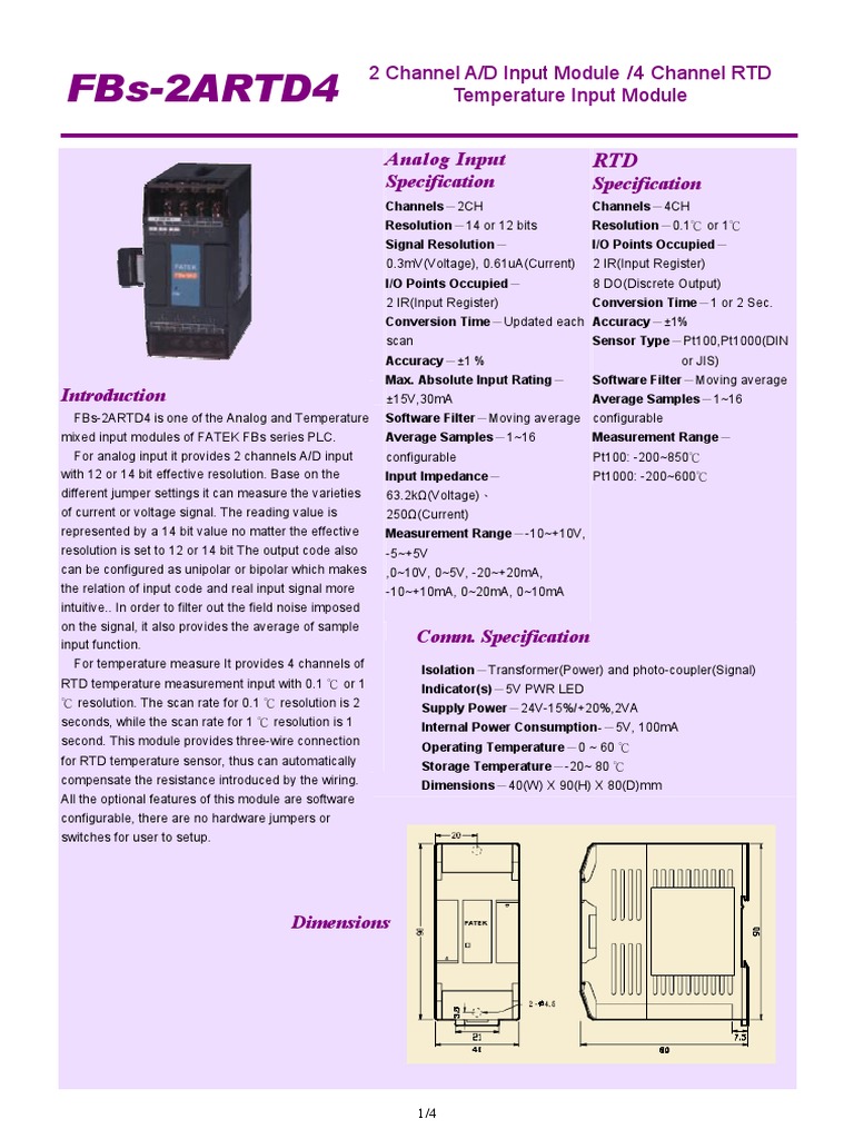 Fbs-2Artd4: Analog Input Specification Specification | PDF | Analog To Digital Converter ...