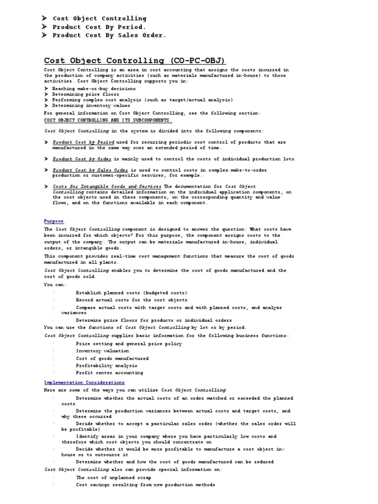 Cost Object Controlling Pdf Cost Accounting Cost