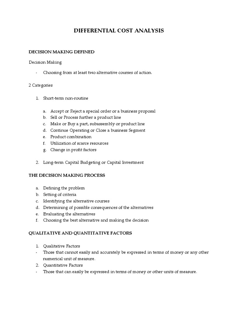 Differential Cost Analysis Explained | PDF | Cost | Opportunity Cost