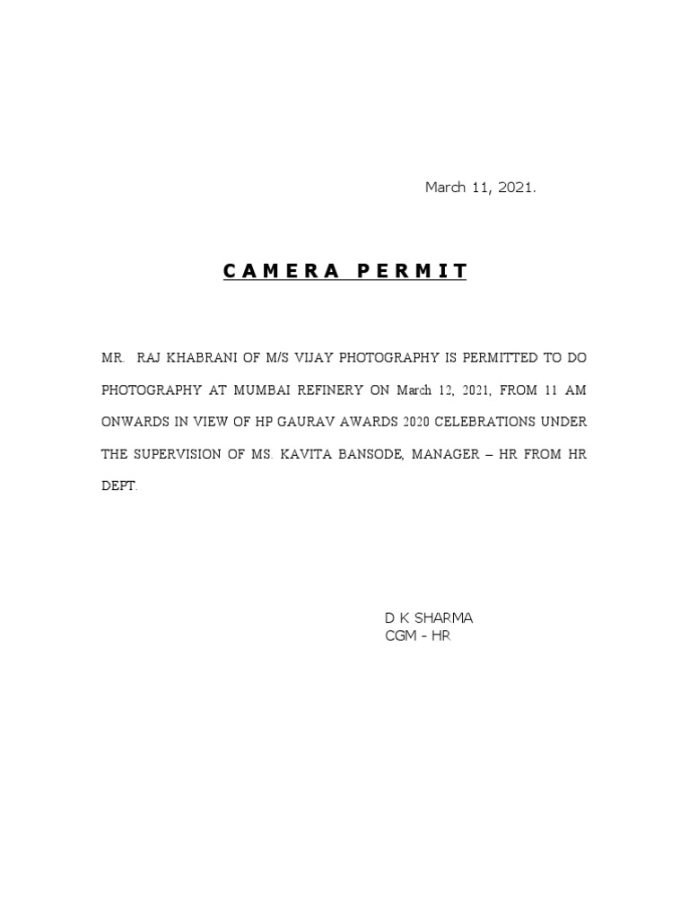 Camera Permit | PDF