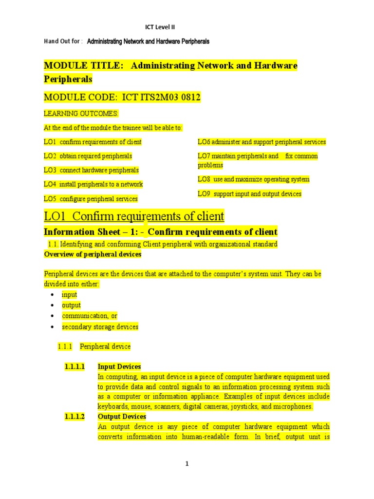 LO1 Confirm Requirements of Client: MODULE TITLE: Administrating ...