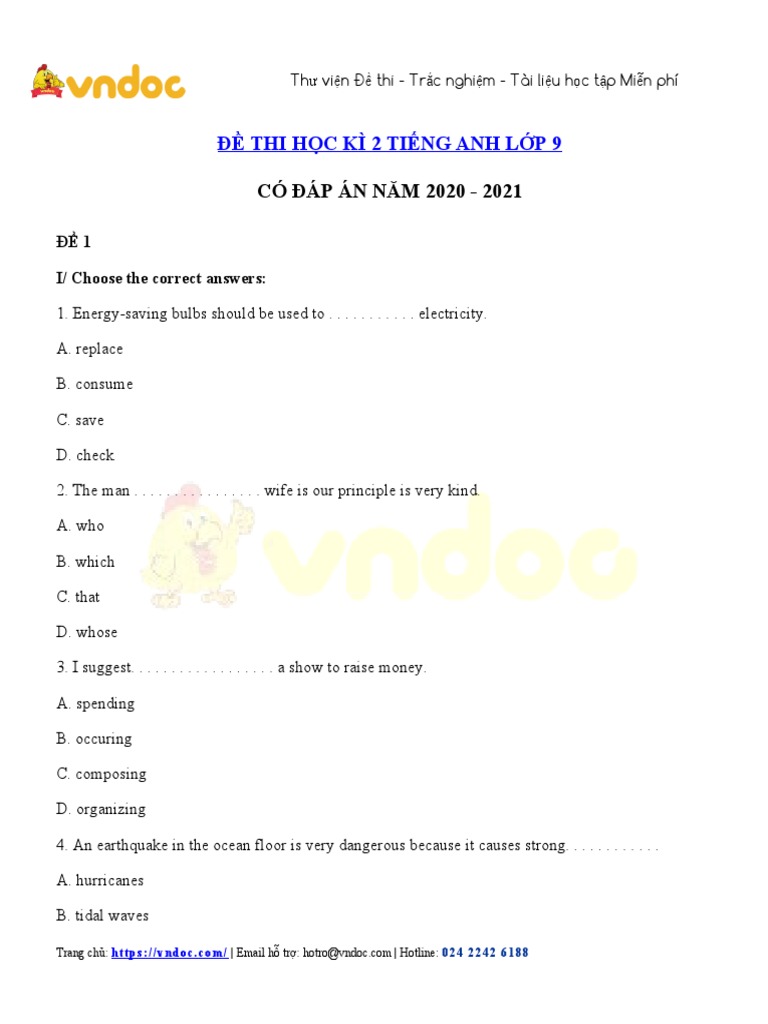 30 de Thi Hoc Ky 2 Mon Tieng Anh Lop 9 Co Dap An 2021 | PDF | Thomas ...