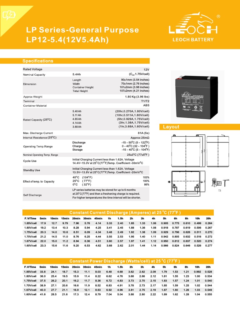 LP12-5.4 (12V5.4Ah) LP Series-General Purpose: Specifications | PDF ...