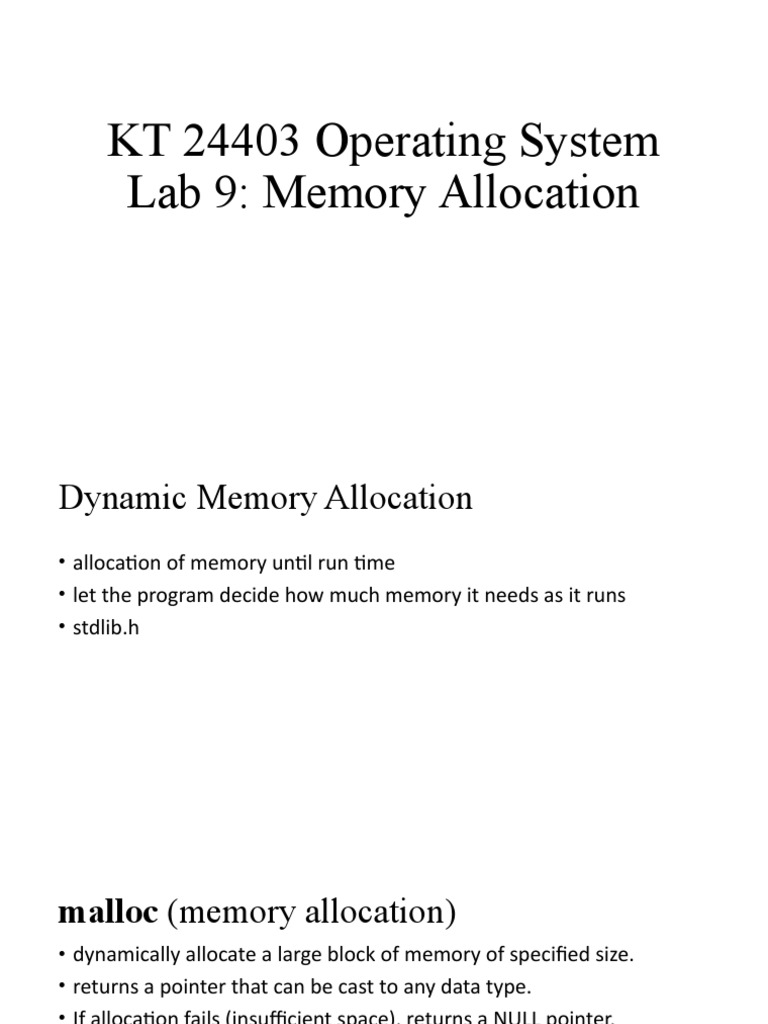 KT 24403 Operating System Lab 9: Memory Allocation | PDF | Pointer (Computer Programming ...