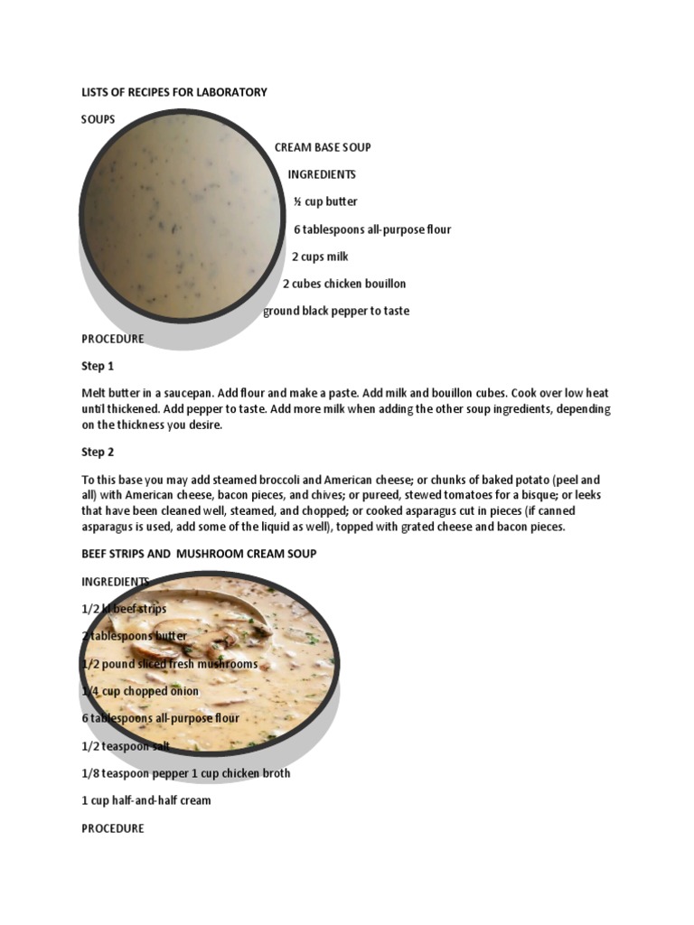 Lists of Recipes For Laboratory | PDF | Salad | Soup