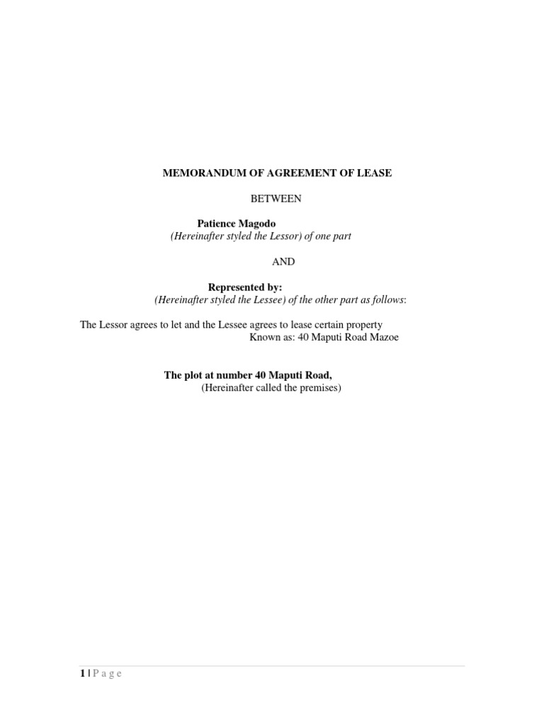 Lease Agreement Garikayi and Patience Magodo Christom Bank Property ...