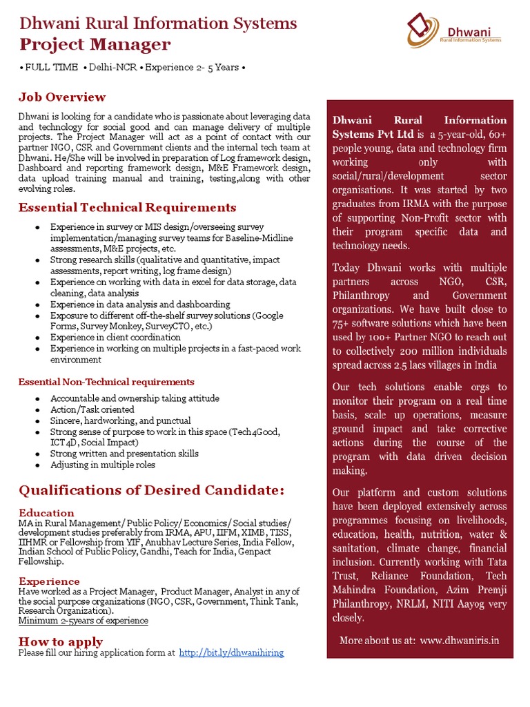 Dhwani RIS - JD - Project Manager | PDF