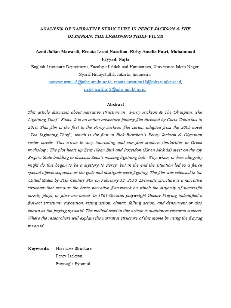 Analysis of Narrative Structure in Percy Jackson & The Olympian: The ...