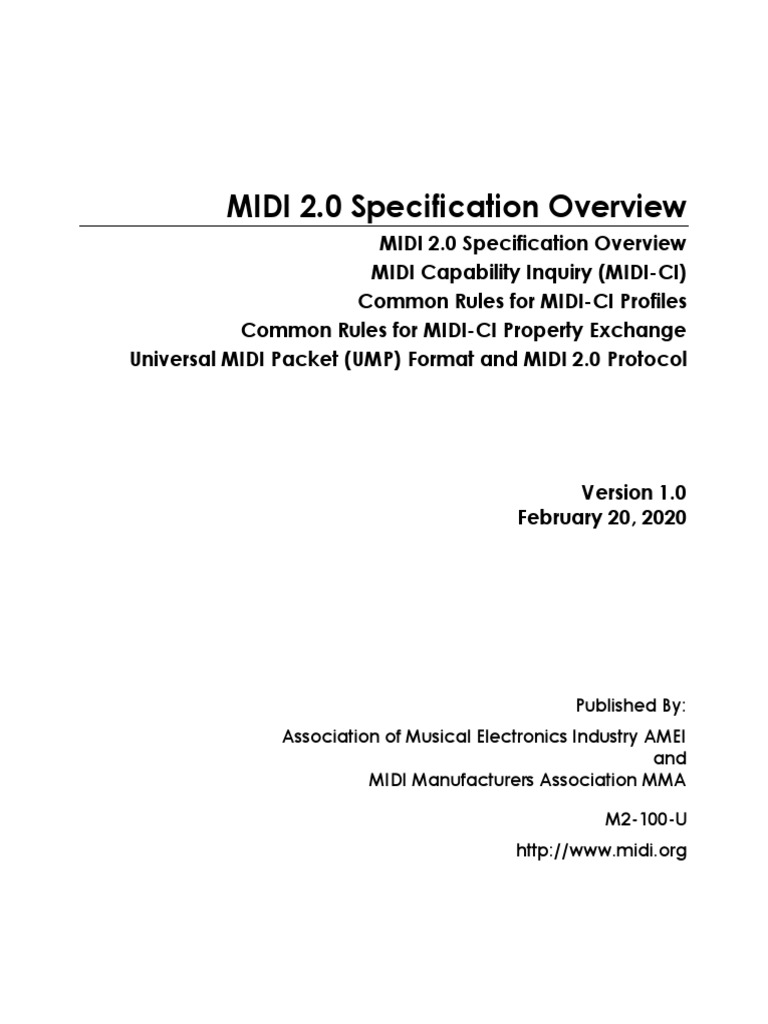 M2-100-U v1-0 MIDI 2-0 Specification Overview | PDF | Specification (Technical Standard ...