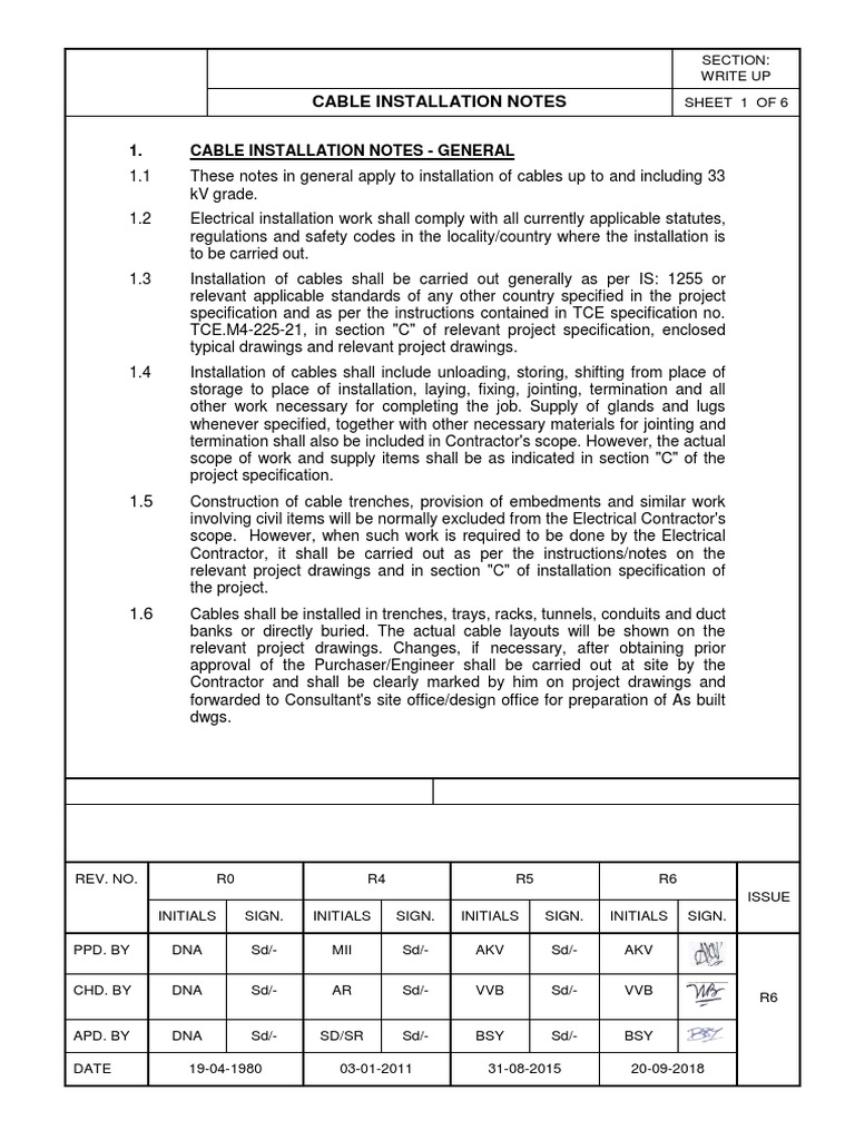 Cable Installation | PDF | Electrical Wiring | Specification (Technical ...