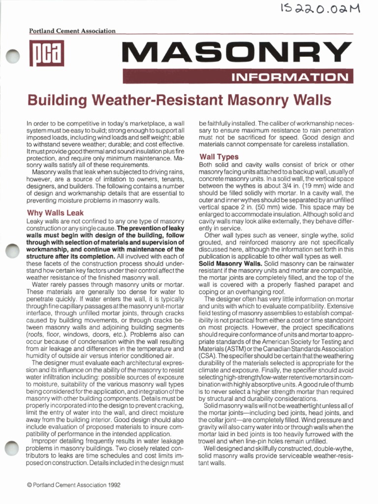 Masonry: Building Weather-Resistant Masonry Walls | PDF | Masonry | Wall