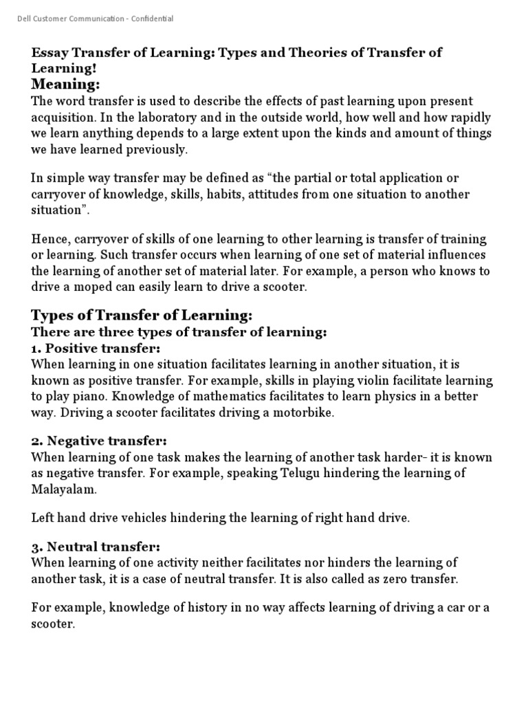 Essay Transfer of Learning | PDF | Theory | Learning
