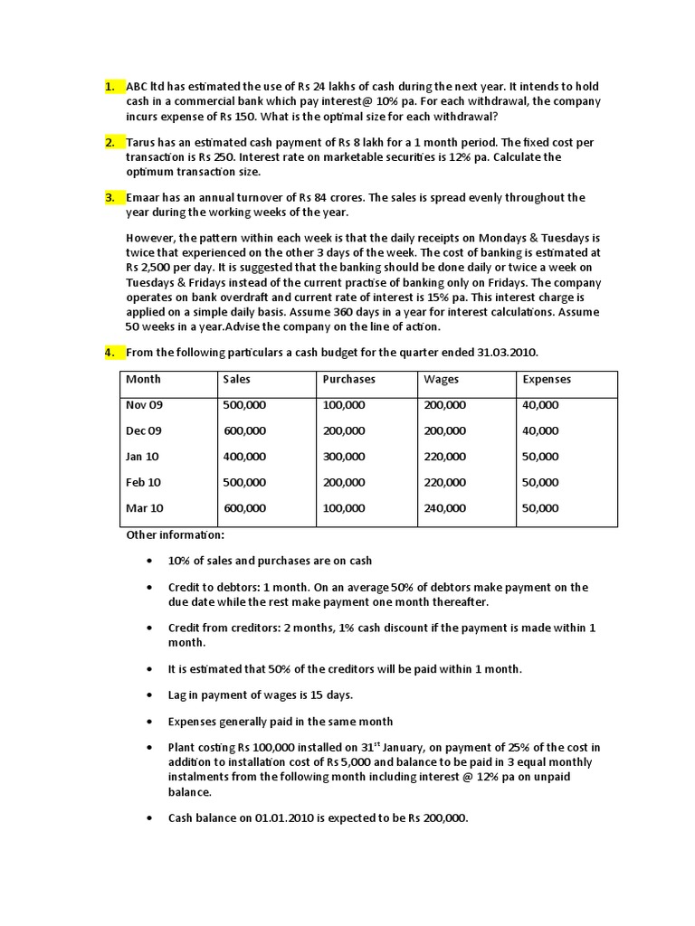 Cash Management Questions | PDF | Credit | Finance & Money Management