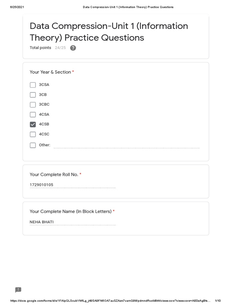 Data Compression-Unit 1 (Information Theory) Practice Questions | PDF | Data Compression | Code