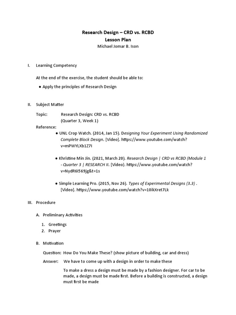 CRD vs. RCBD Research Design Overview | PDF | Experiment | Design Of ...
