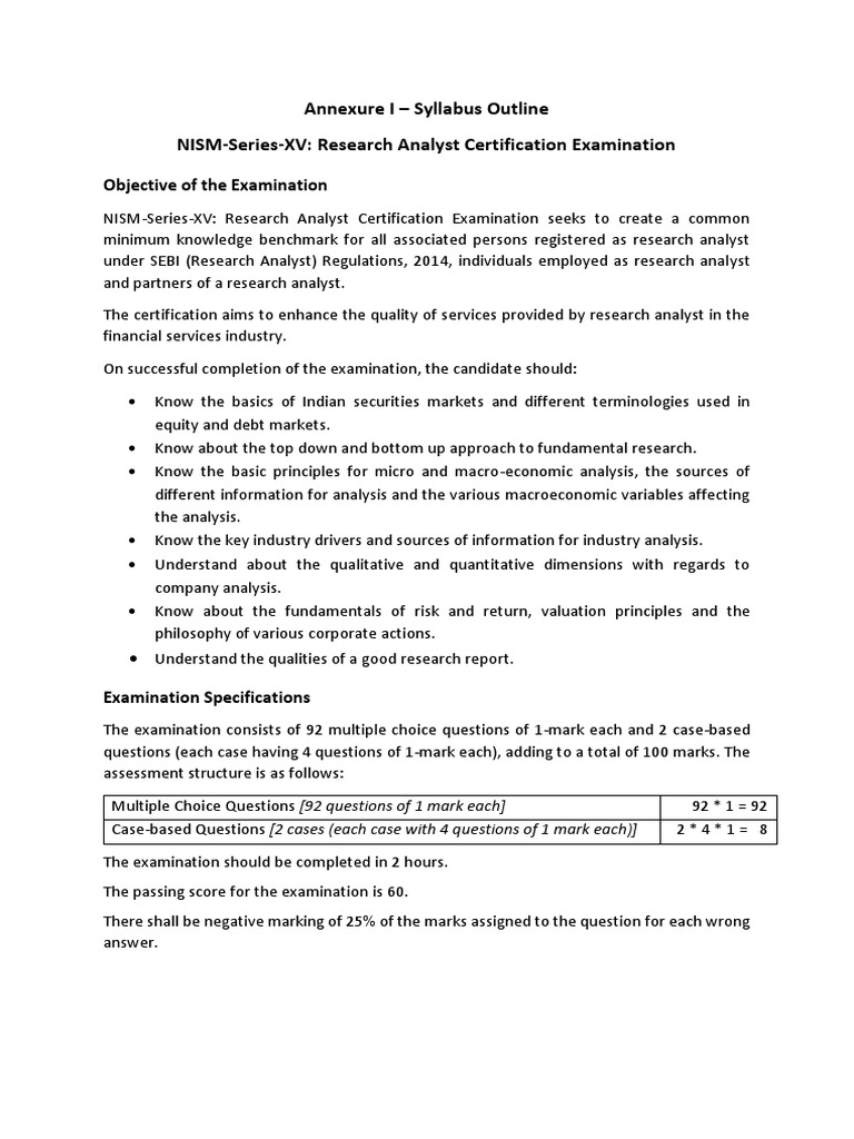 Annexure I - Syllabus Outline NISM-Series-XV: Research Analyst Certification Examination | PDF ...