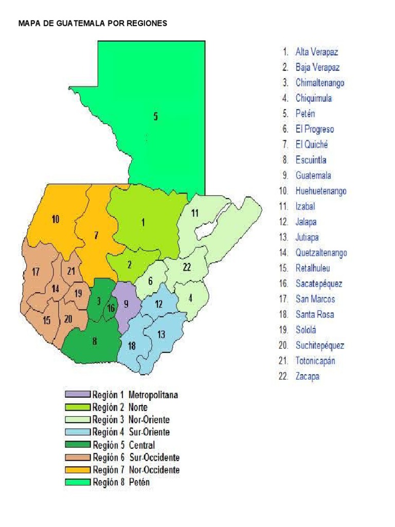 MAPA DE GUATEMALA POR REGIONEs | PDF
