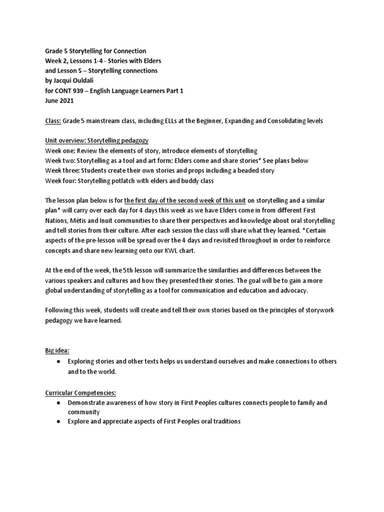 Grade 5 Storytelling with Elders | PDF | Storytelling | Human Communication