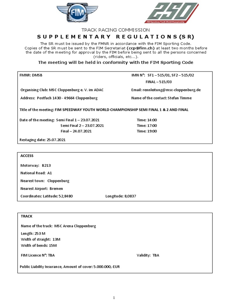 Supplementary Regulations - FIM Speedway Youth World Championship SF1 ...