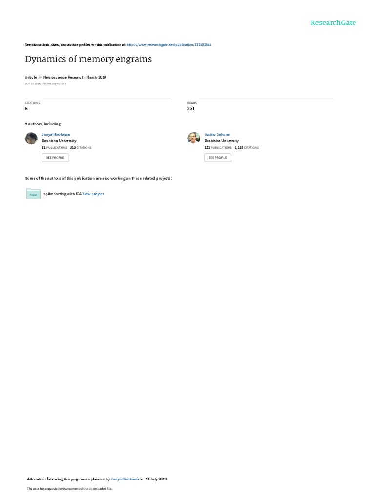 Dynamics of Memory Engrams: Neuroscience Research March 2019 | Download ...
