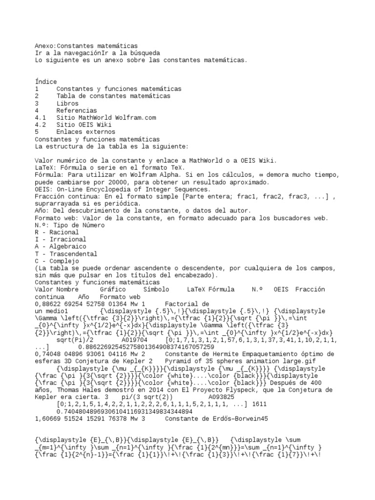 Constantes matemáticas | PDF | Enseñanza de matemática | Matemáticas ...
