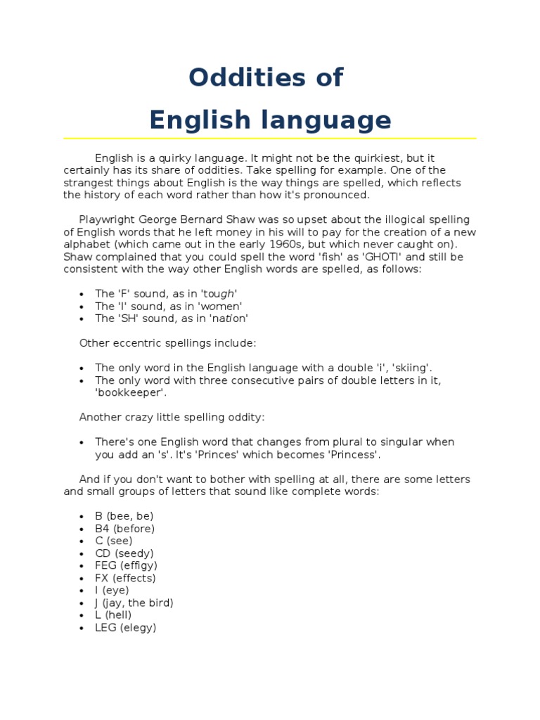 Oddities of English Language | PDF | English Language | Semiotics