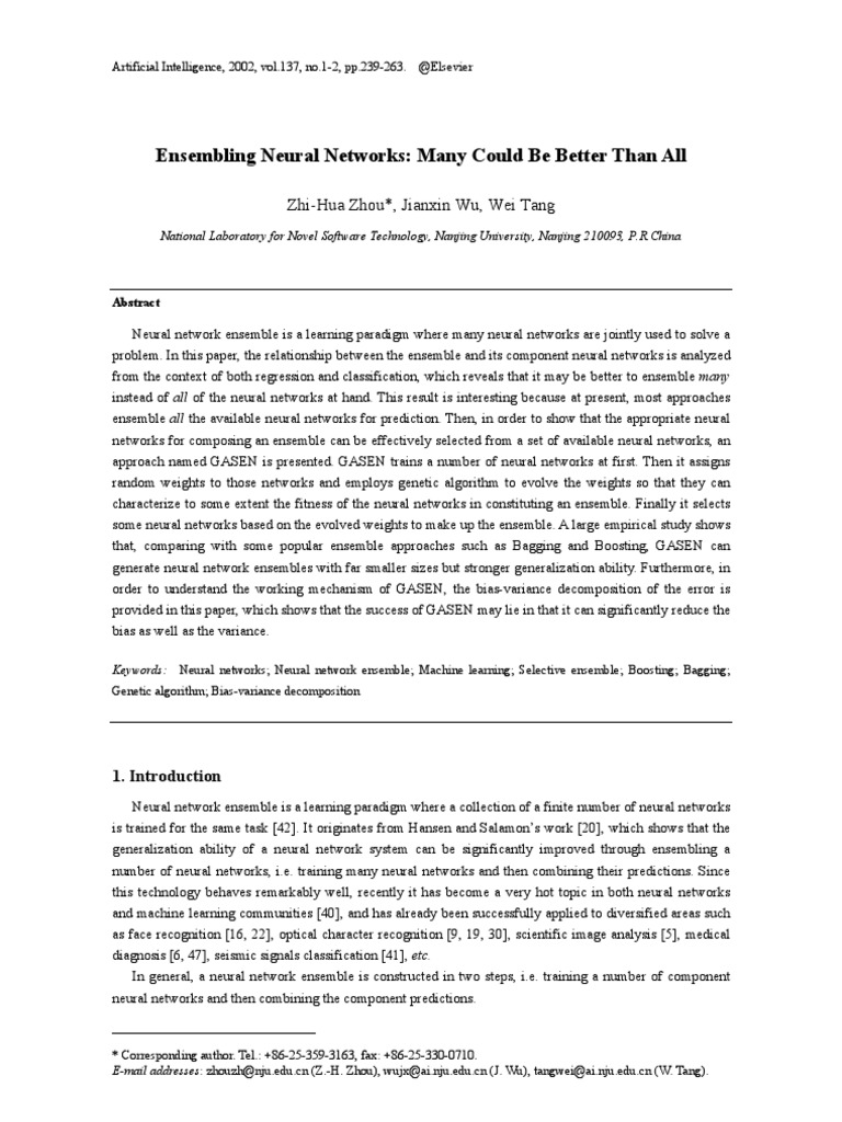 Ensembling Neural Networks: Many Could Be Better Than All: Zhi-Hua Zhou, Jianxin Wu, Wei Tang ...