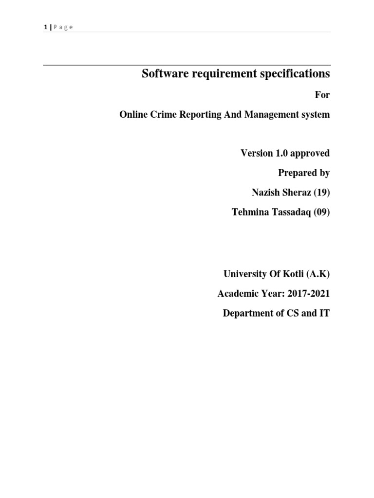 Software Requirement Specifications: For Online Crime Reporting and Management System | PDF ...