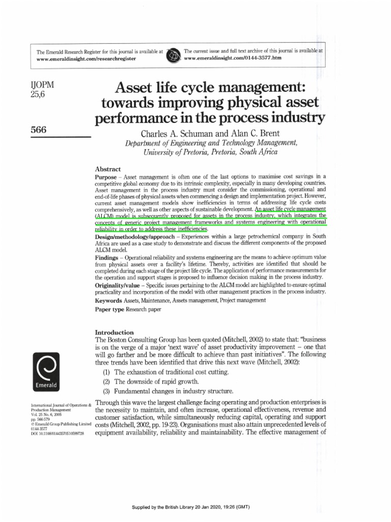 Asset Life Cycle Management | PDF