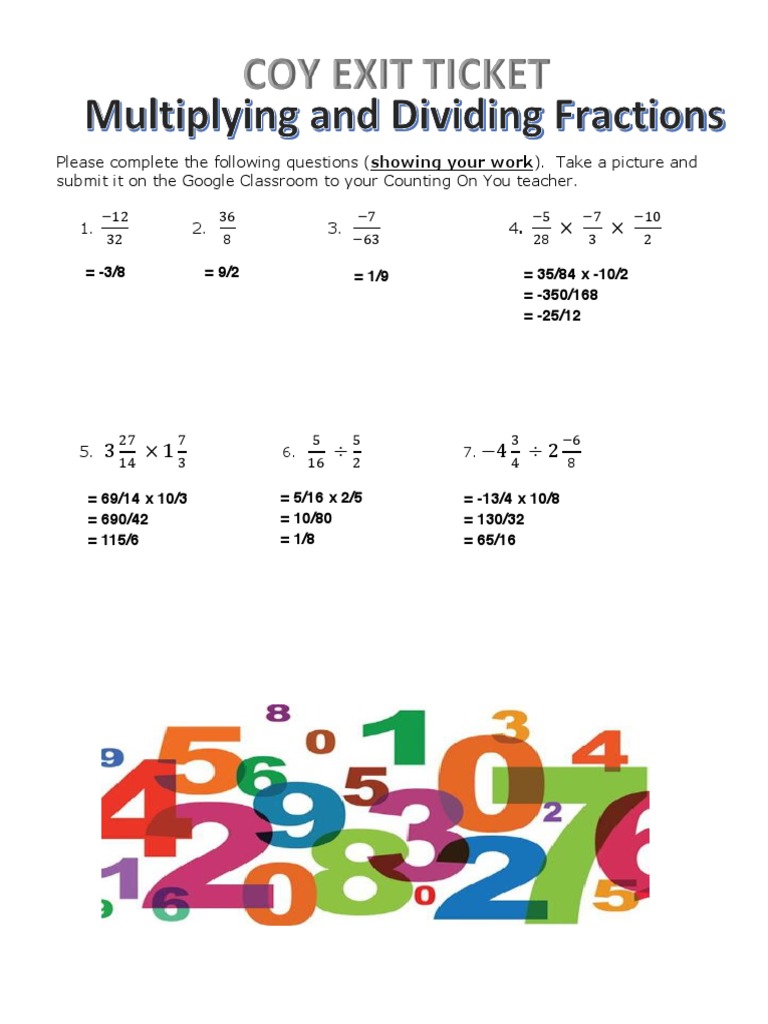 COY Exit Ticket Mult Div Fractions | PDF