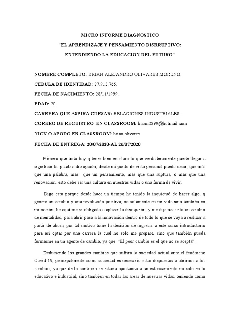 Micro Informe Diagnostico (Autoguardado) | PDF | Aprendizaje | Información