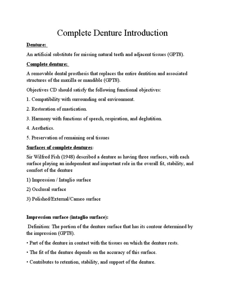 Complete Denture Introduction | PDF | Dentures | Dentistry Branches