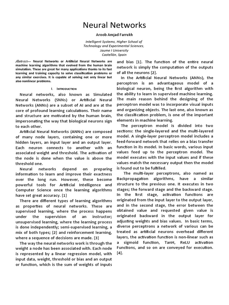Neural Networks: Aroob Amjad Farrukh | PDF | Artificial Neural Network | Systems Science