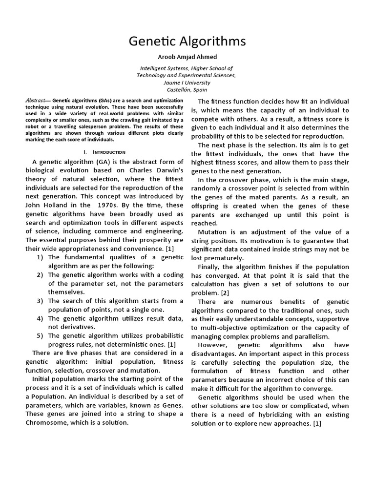 Genetic Algorithms: Aroob Amjad Ahmed | PDF | Genetic Algorithm | Genetics