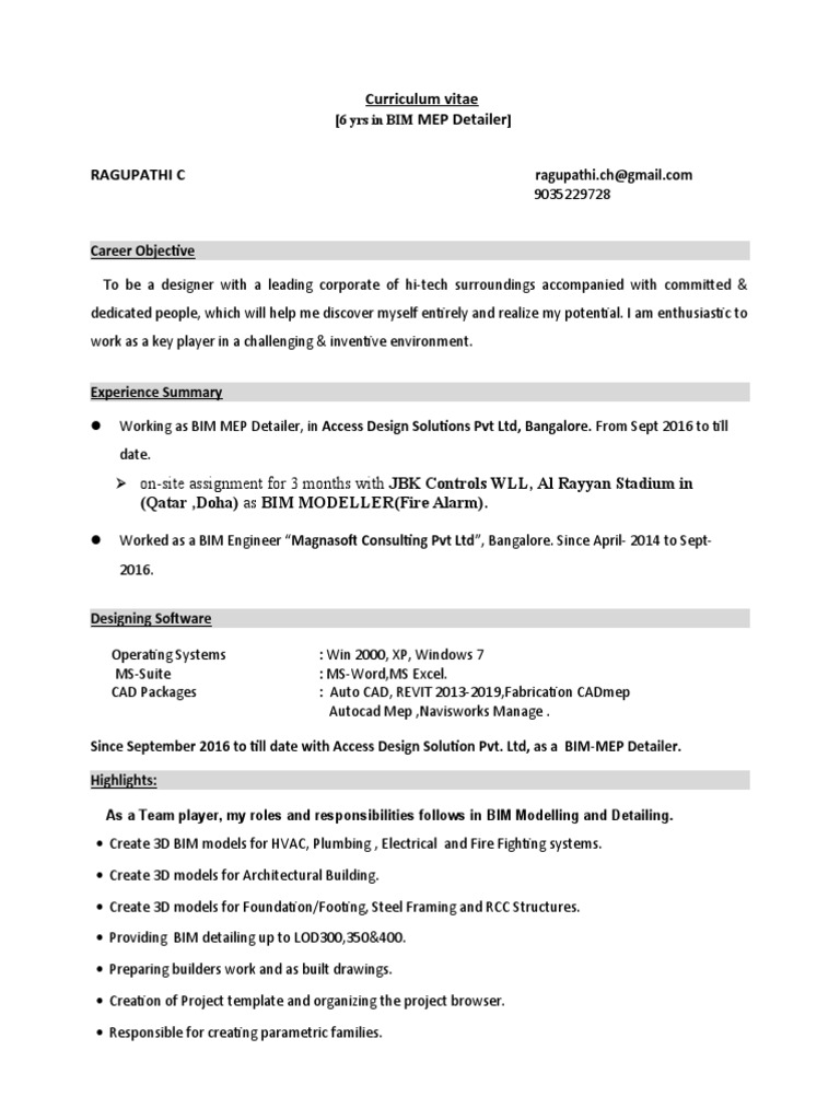 MEP Detailer: Curriculum Vitae | PDF | Building Information Modeling ...