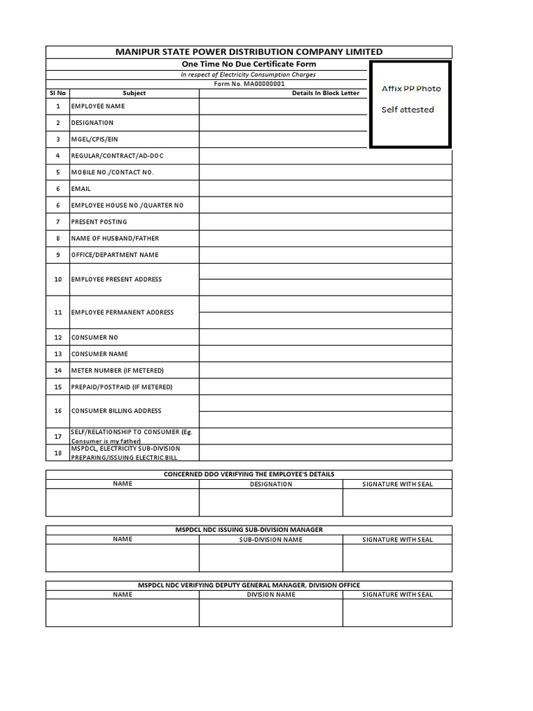 Manipur State Power Distribution Company Limited: One Time No Due ...