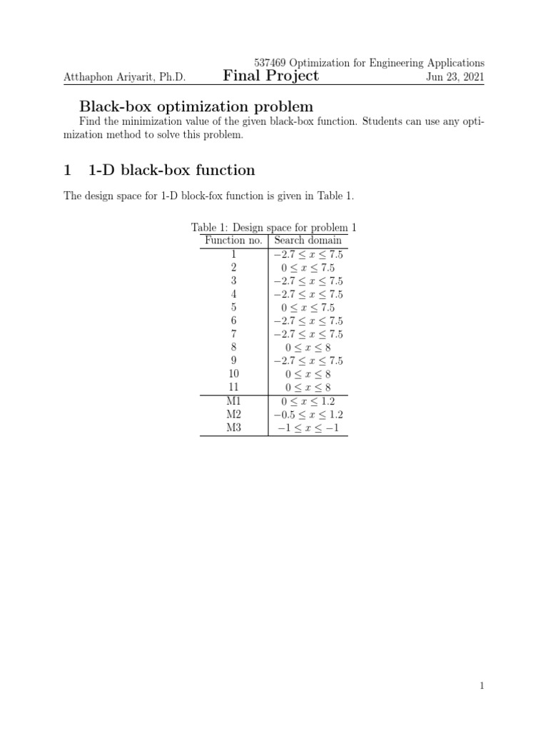 Final Project Black-Box Optimization Problem | PDF | Mathematical ...