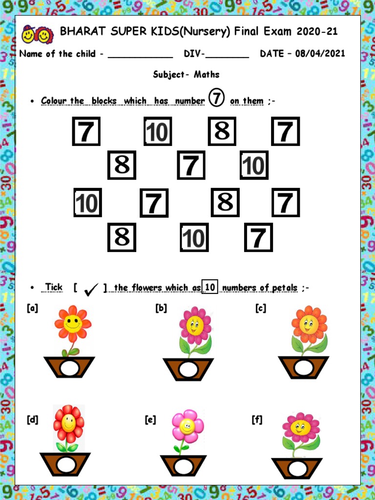 Maths-Ques. Paper NURSERY | PDF