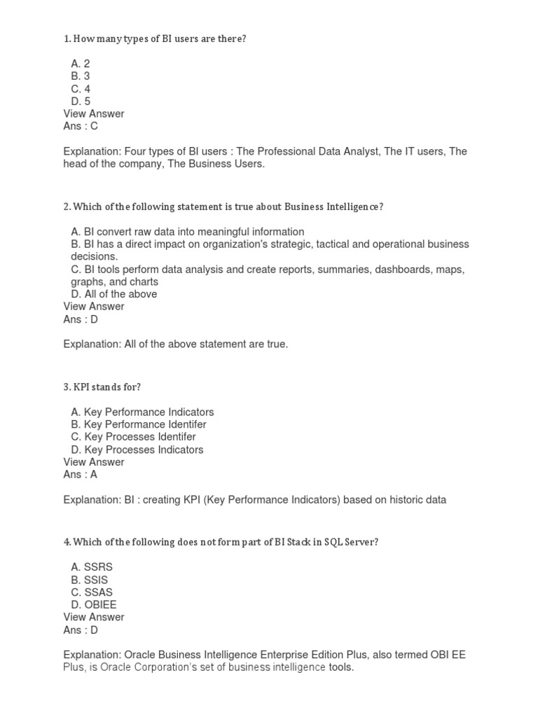 All BI MCQs Merged | PDF | Business Intelligence | Customer ...