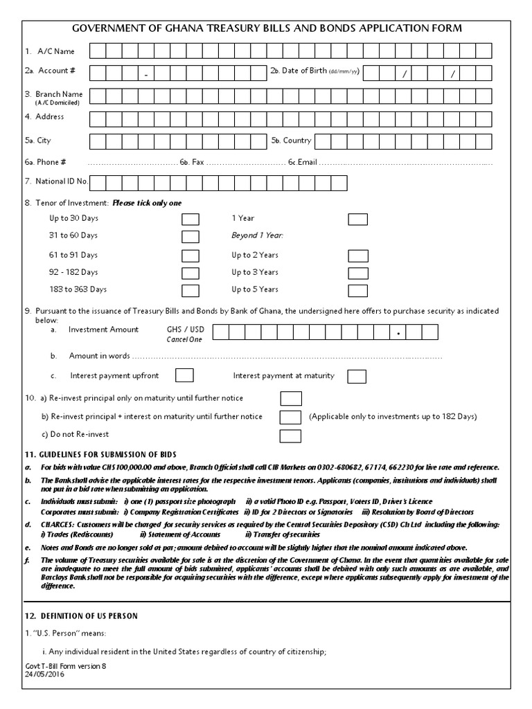 Government of Ghana Treasury Bills and Bonds Application Form | PDF | Trust Law | Fiduciary