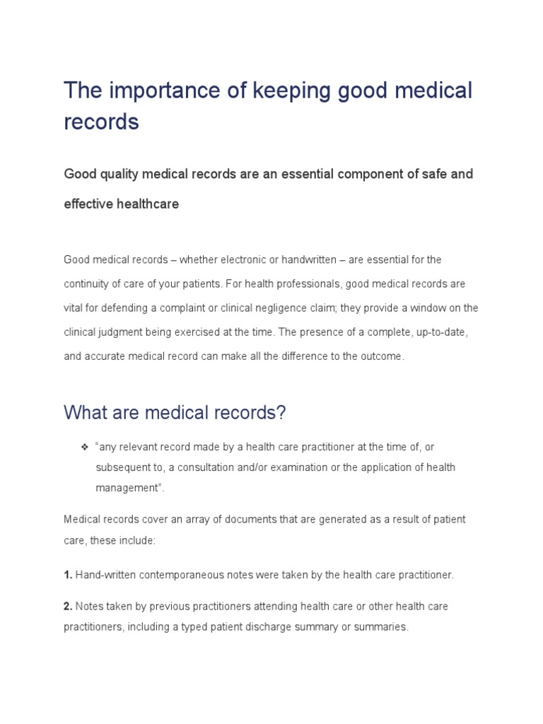 The Importance of Keeping Good Medical Records | PDF | Medical Record ...