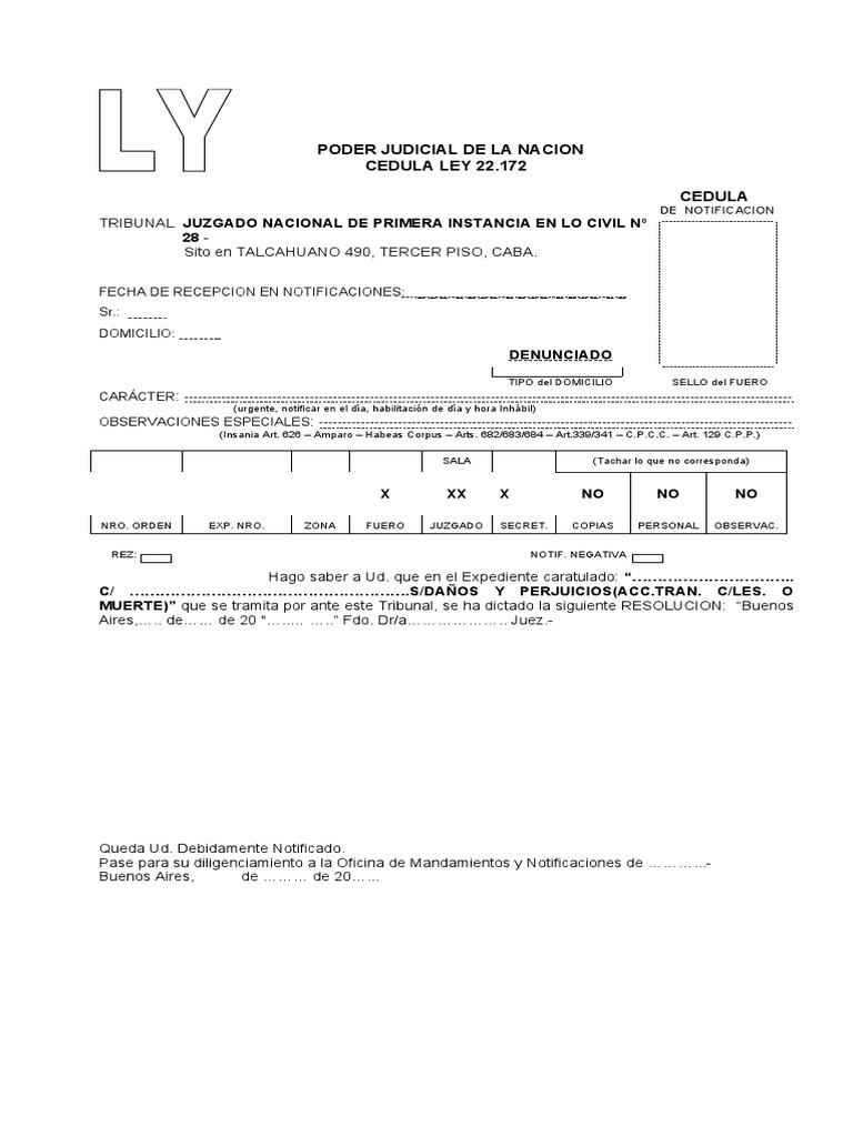 Modelo Cedula Ley 22172 | PDF | Justicia | Crimen y violencia Modelo Cedula Ley 22172 | PDF | Justicia | Crimen y violencia