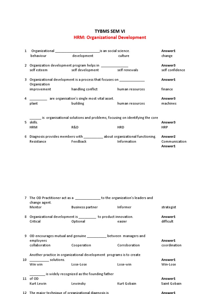 HRM: Organizational Development: Tybms Sem Vi | PDF | Organization Development | Human Nature